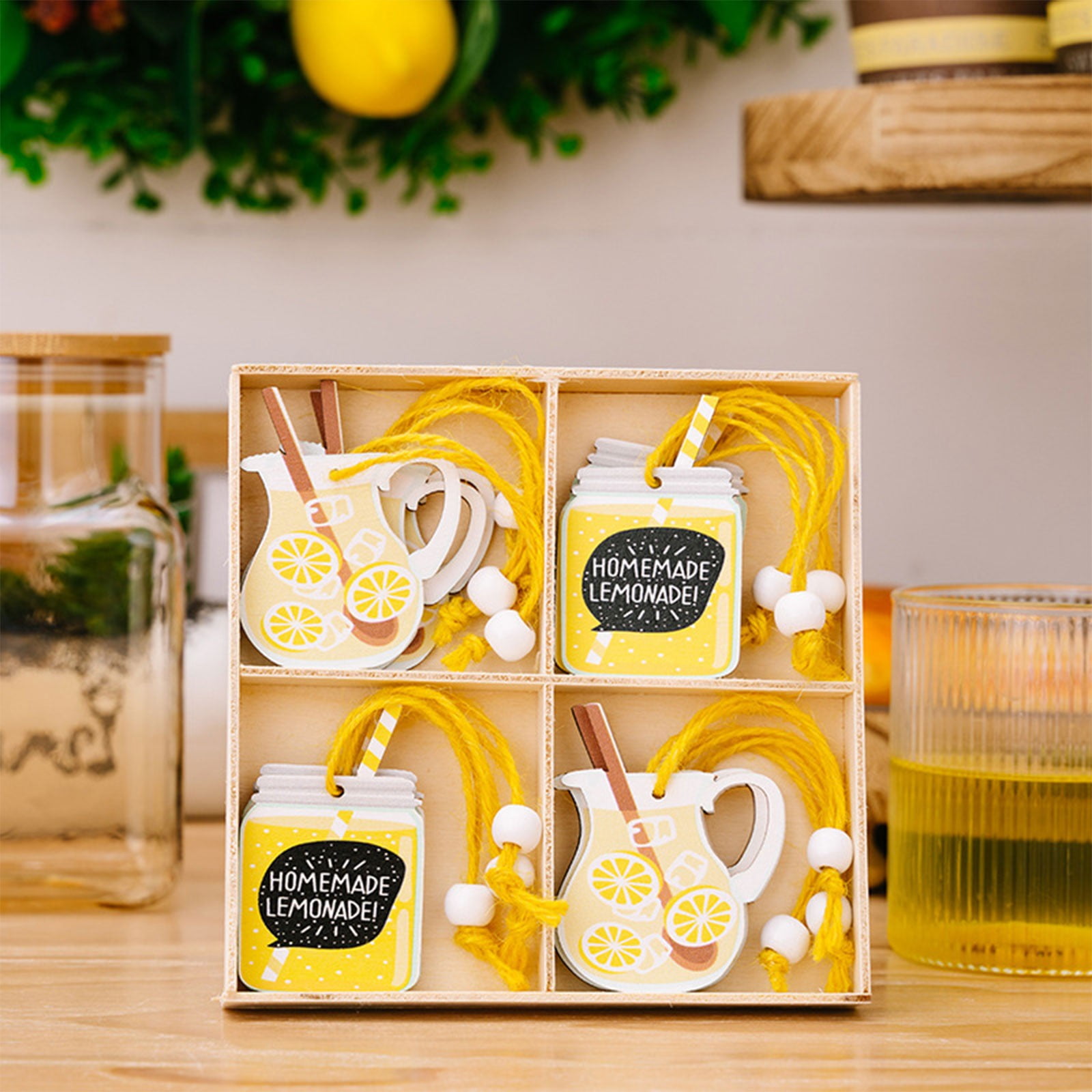 Gift For Women 12pcs Summer Decoration Lemon Style 4 Grid Box Wooden Pendant Summer Fruit Dwarf ...