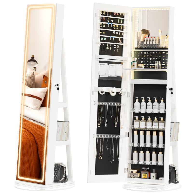[Gift Idea] LHBCRAFT 360° Swivel Jewelry Cabinet with LED Light, mirror ...