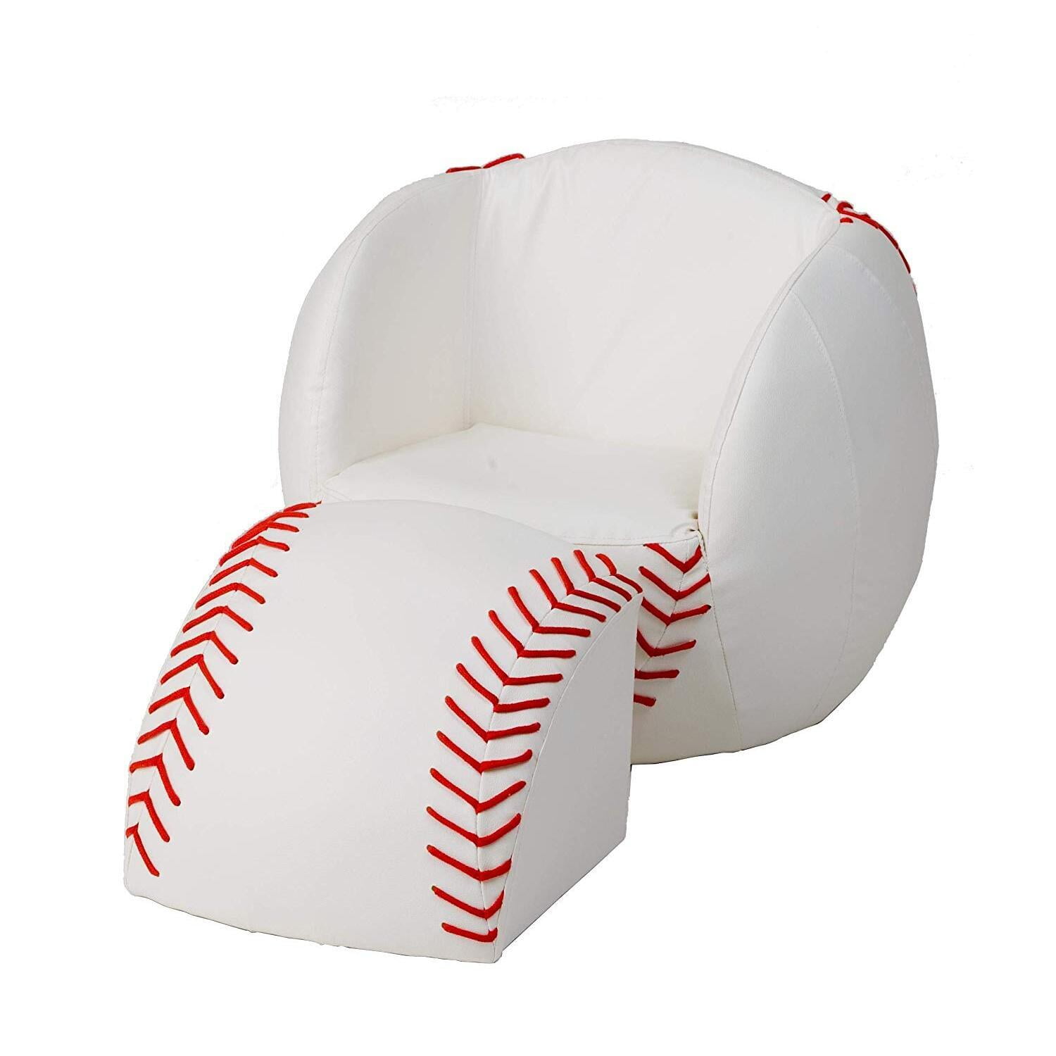 Gift Mark Child's Upholstered Baseball Sports Chair with Ottoman ...