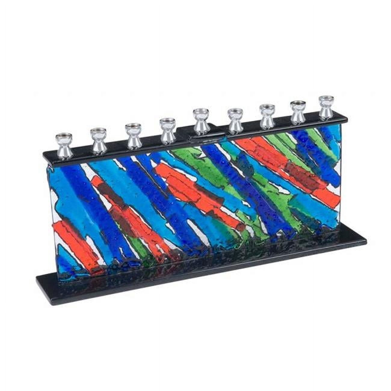 Gift Mark M-741 Hand Made Fused Multi Colored Glass Menorah, Angle ...