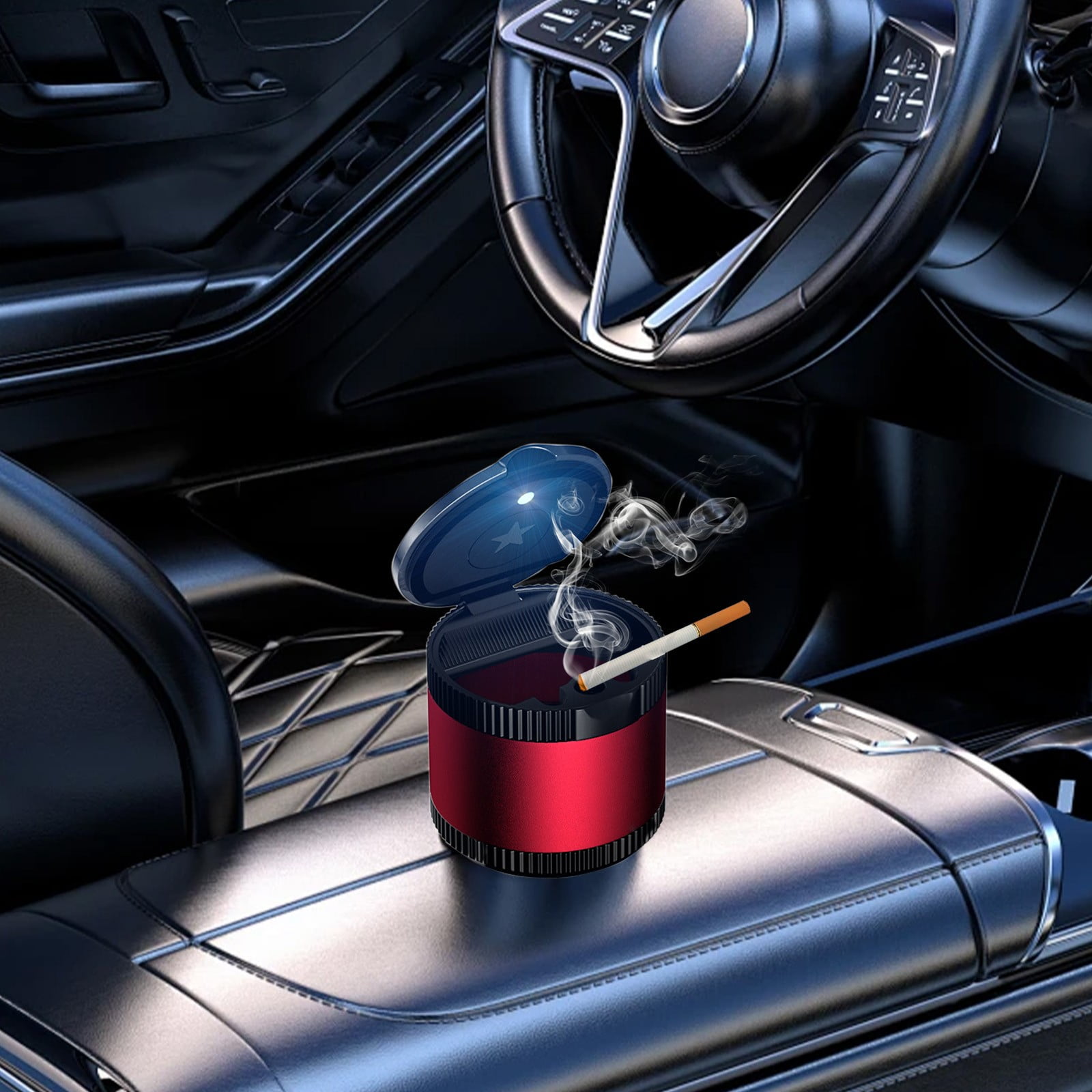 Gift Ready, Car Ashtray, LED Light, Stainless Steel, Clip-On, Universal ...