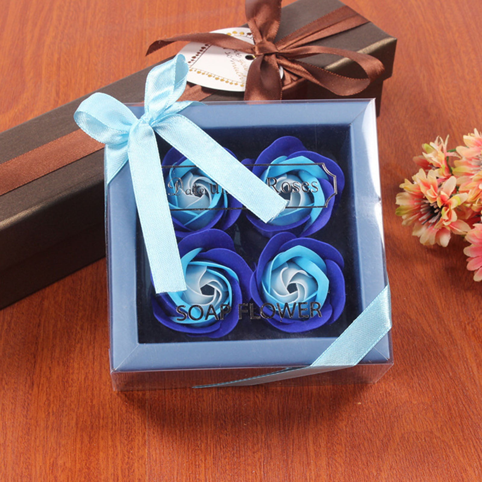 Gift Set Clearance! Kpamnxio [Blue Color] Valentine's Day Holiday Gift Gradient Rose Soap C ...