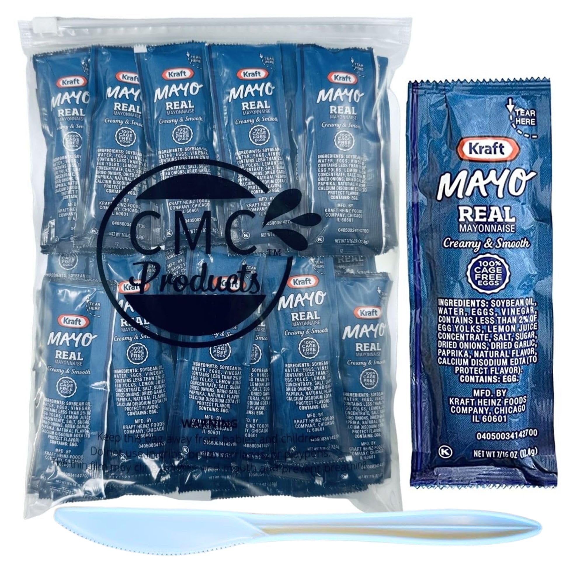 Gift Set: Mayo Packets OKA4 (12g) - 50 Count with Spreader in Food-Safe Resealable Bag by CMC ...
