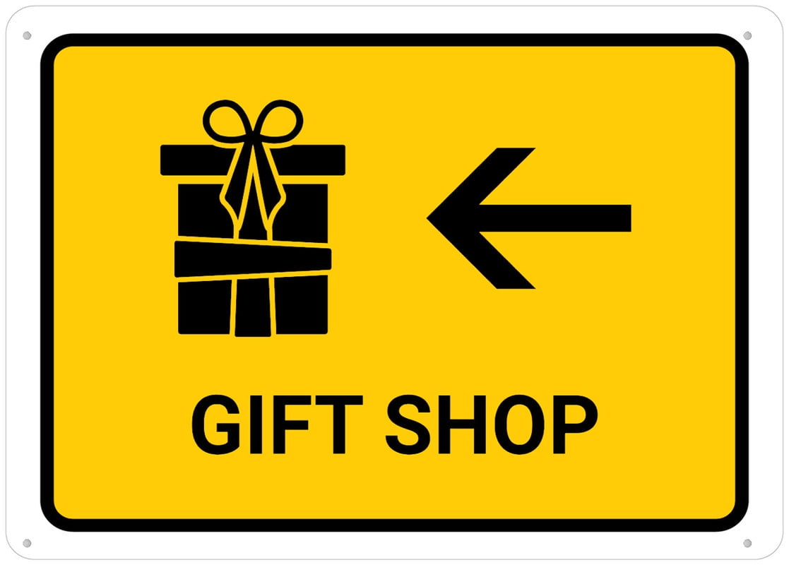 Gift Shop With Left Arrow Yellow Sign Outdoor Metal Sign - 12 X 8 Metal ...
