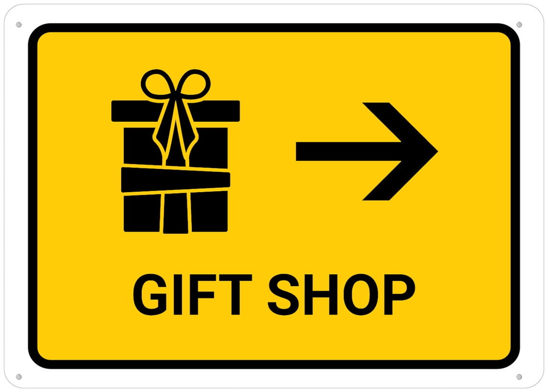 Gift Shop With Right Arrow Yellow Sign 8X12 Inch Rust Free Aluminum ...