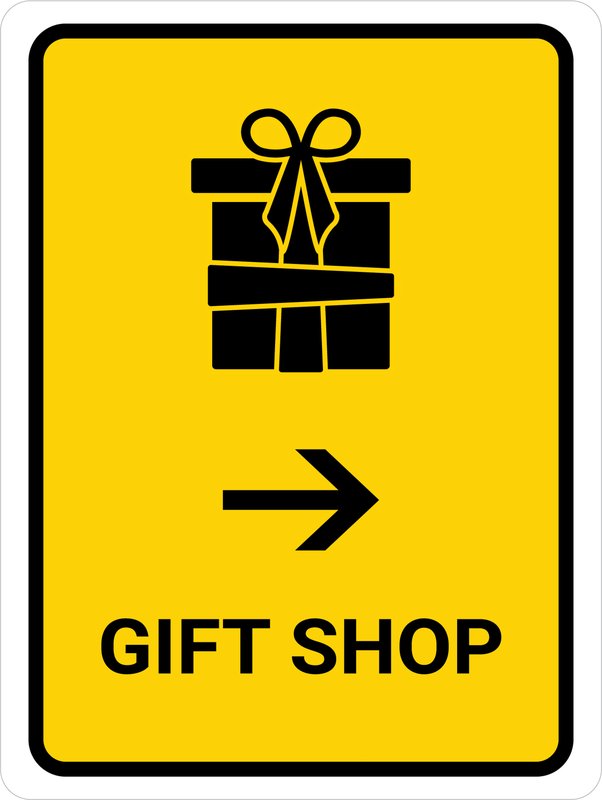 Gift Shop With Right Arrow Yellow Sign Safety Restriction Alert ...