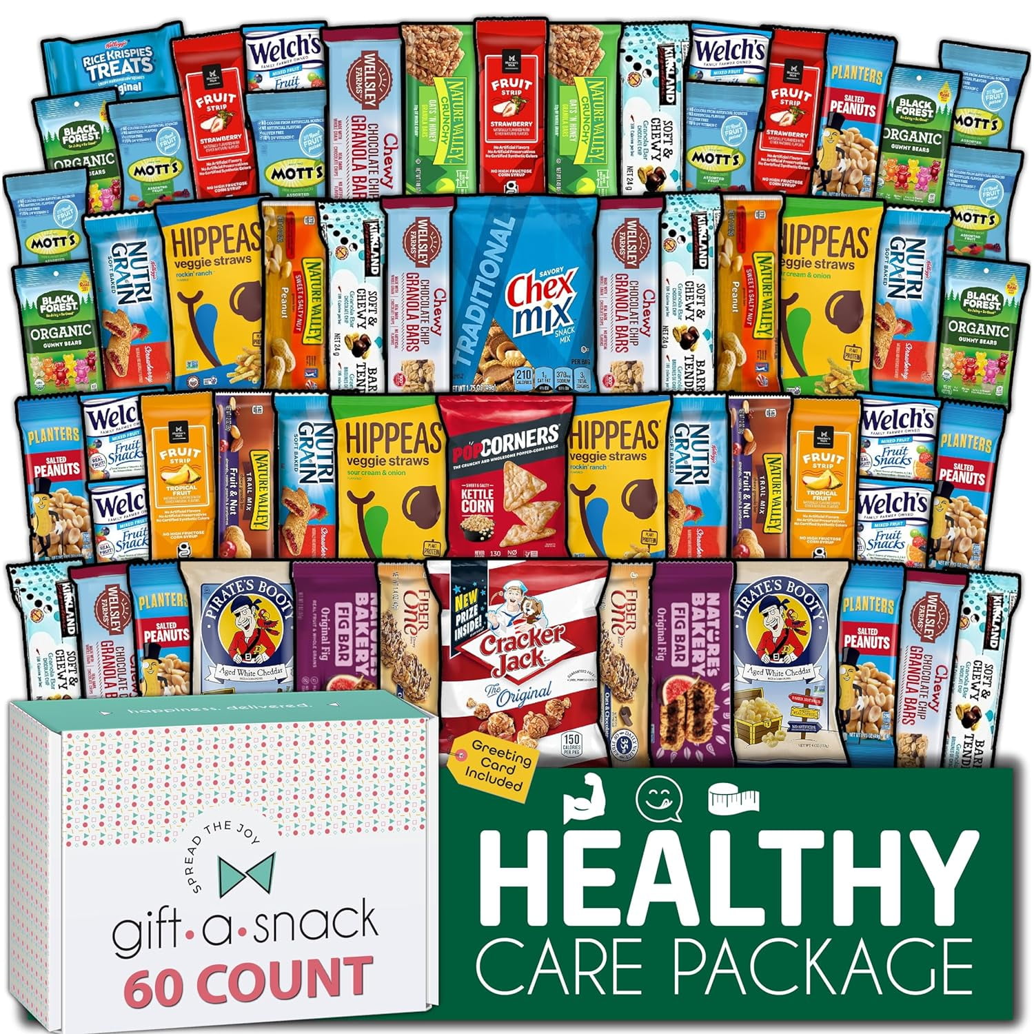 Gift A Snack - Fathers Day Healthy Snack Box Care Package + Greeting Card (60 Count) Graduation ...