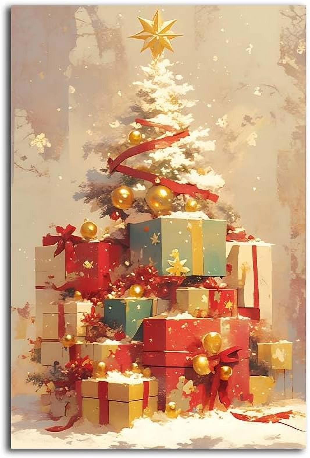 Gift Stack Christmas Wall Art, Christmas Decor Picture Print, Vintage ...