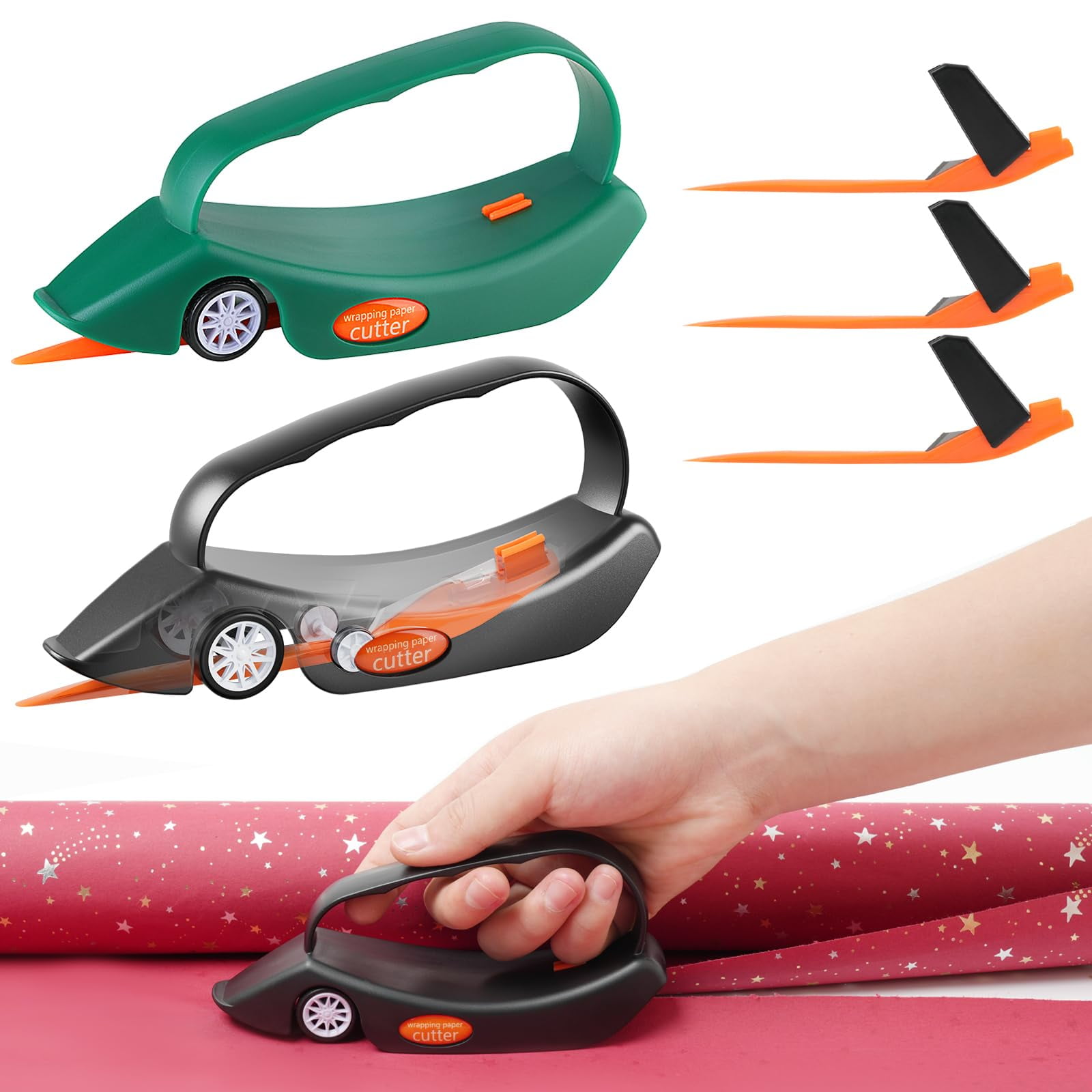 Gift Wrap Cutter with Wheels, 3 Blades Included, Precision Paper Cutter ...