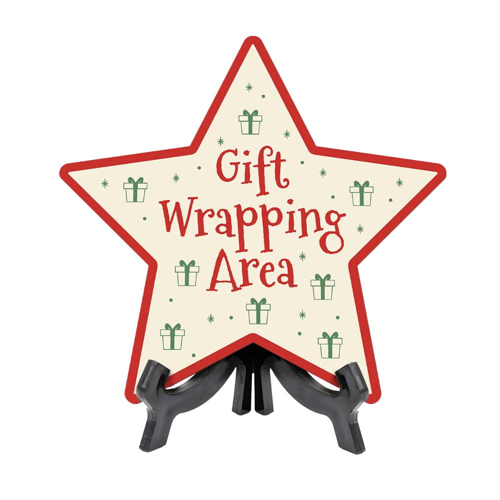 Gift Wrapping Area Star Shape Table Sign With Acrylic Stand (6” x 5.75 ...