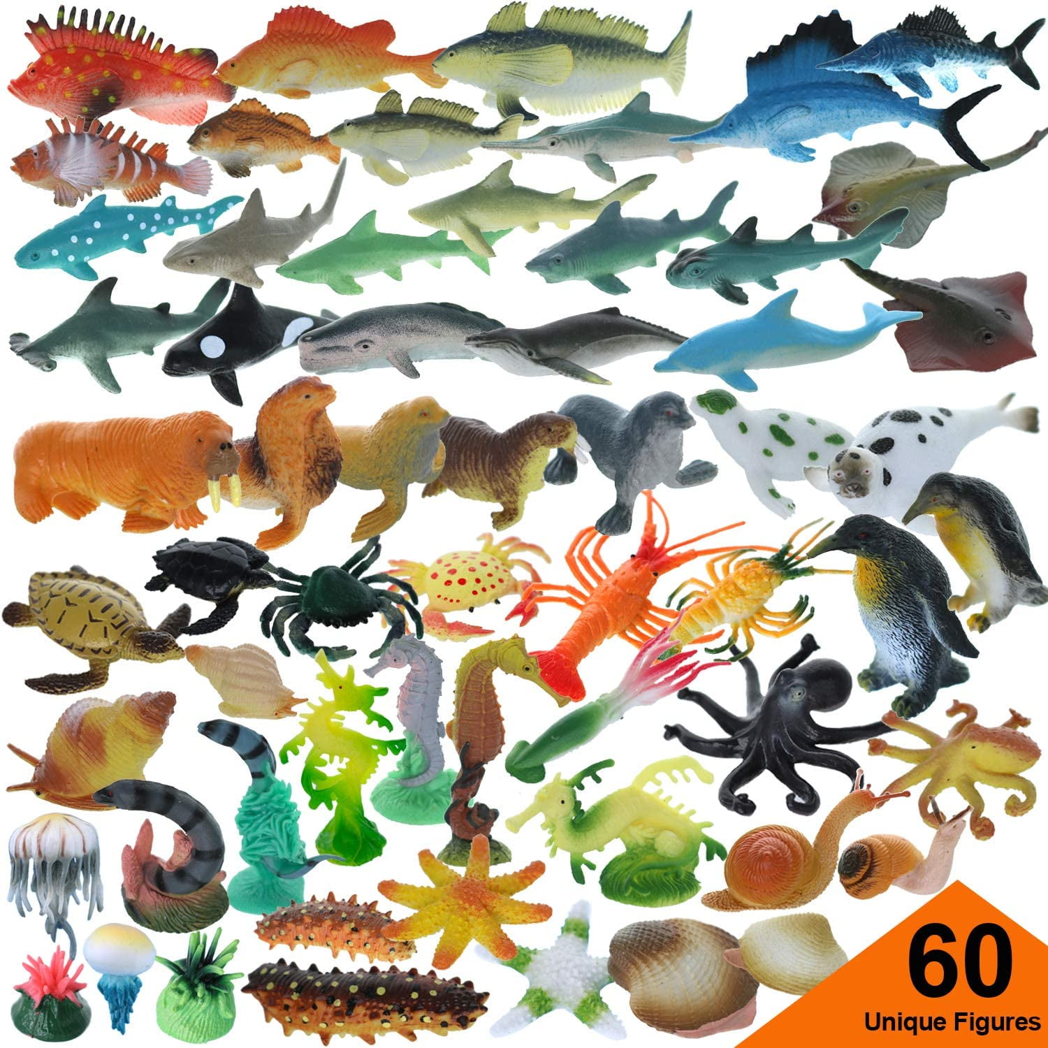 GiftExpress 60 Pcs Assorted Ocean Sea Animals Figures, Realistic Sea ...