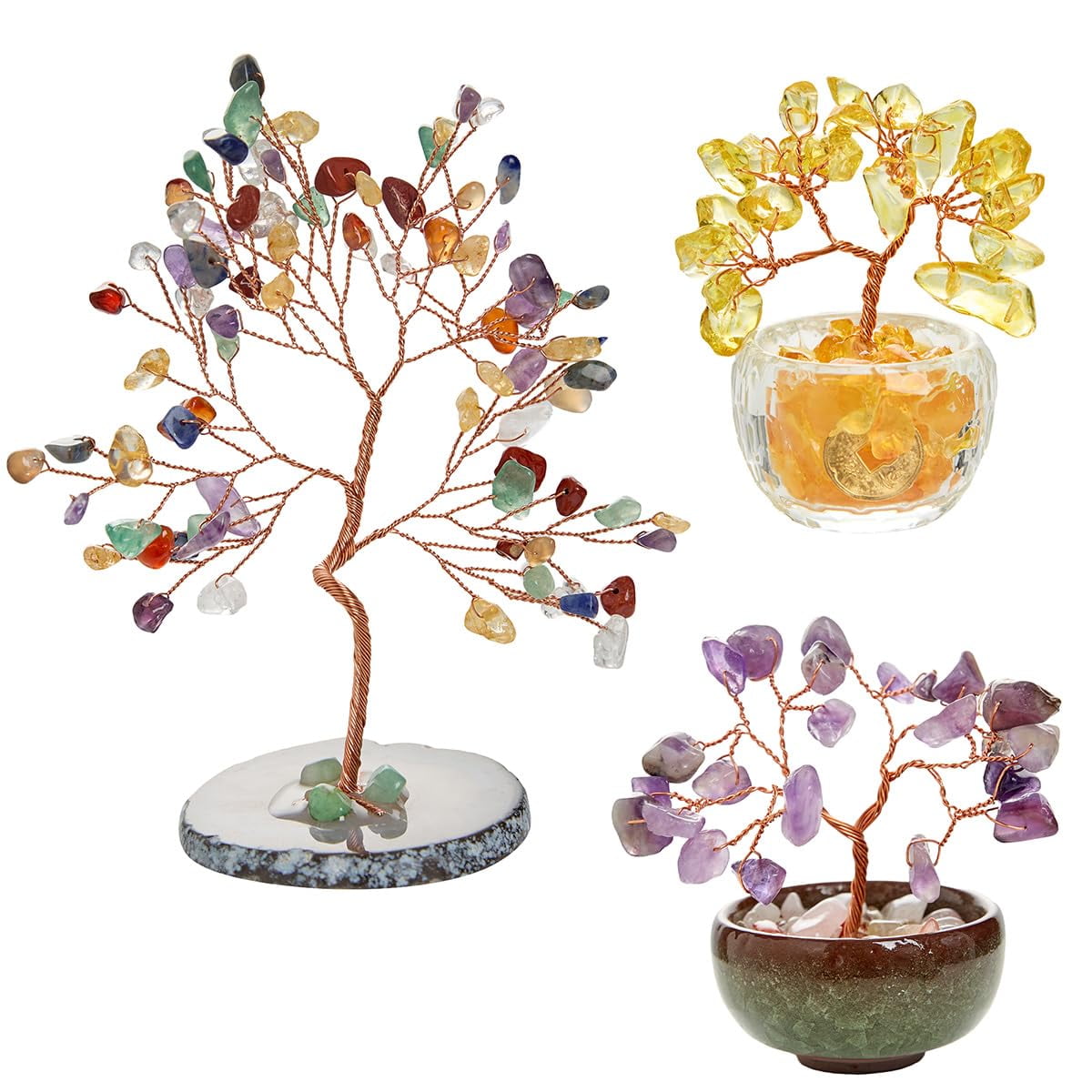 Giftale 3 PCS Crystal Tree House Chakra Decor Feng Shui Tree Yellow Crystals Amethyst Life 7 ...