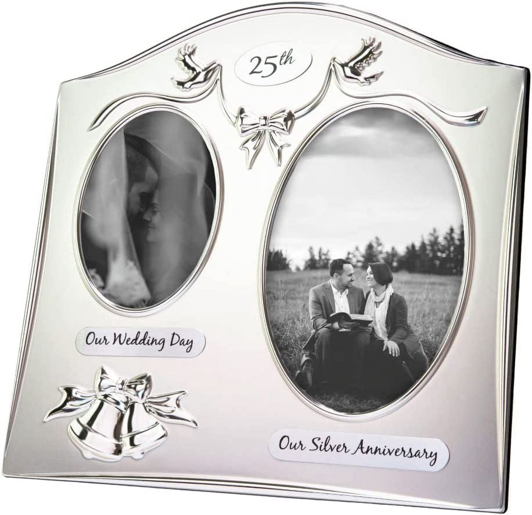 Giftbrit Two Tone Silver Plated 25th Anniversary Double Photo Frame ...