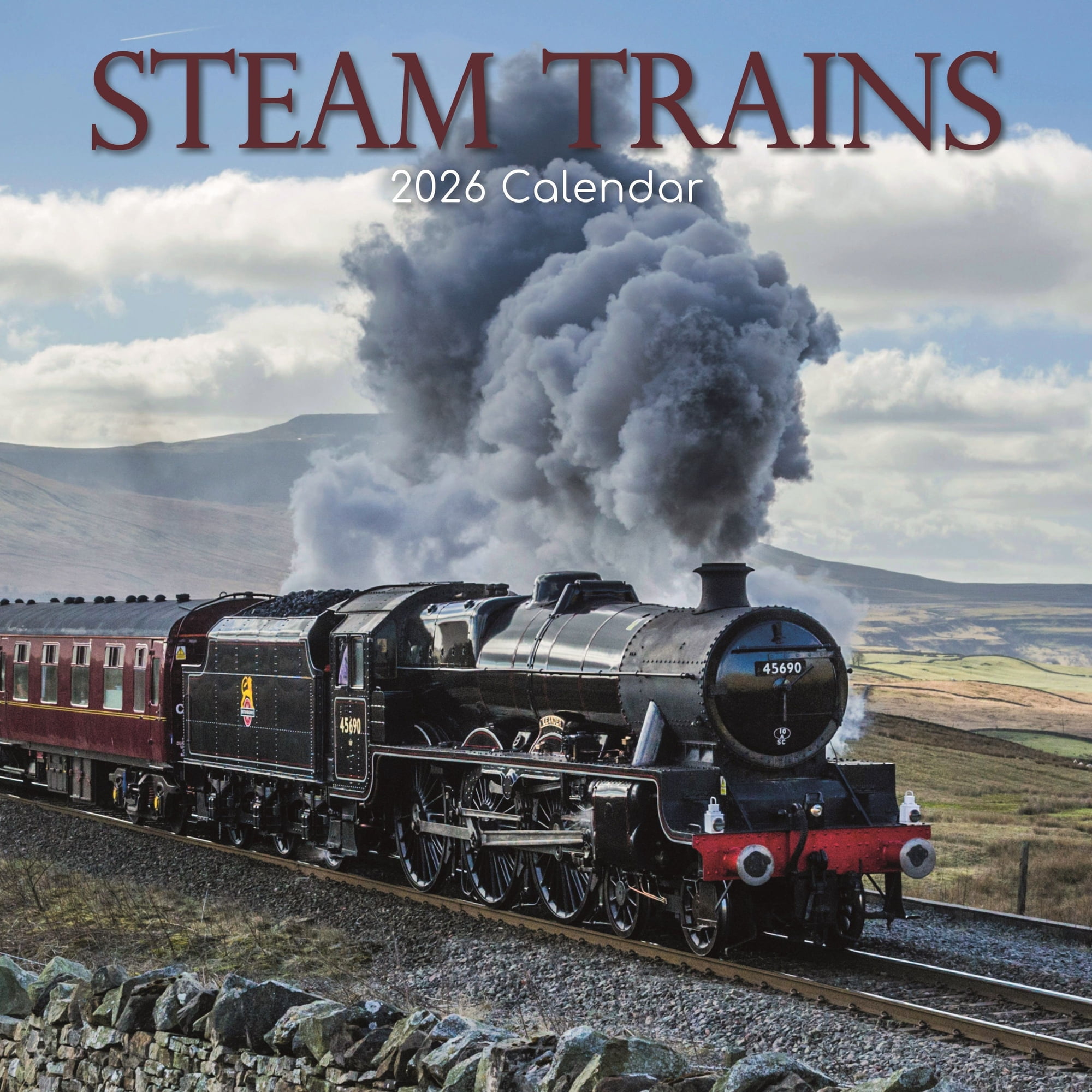 The Gifted Stationary 2026 Square Wall Calendar, Steam Trains, 16-Month ...