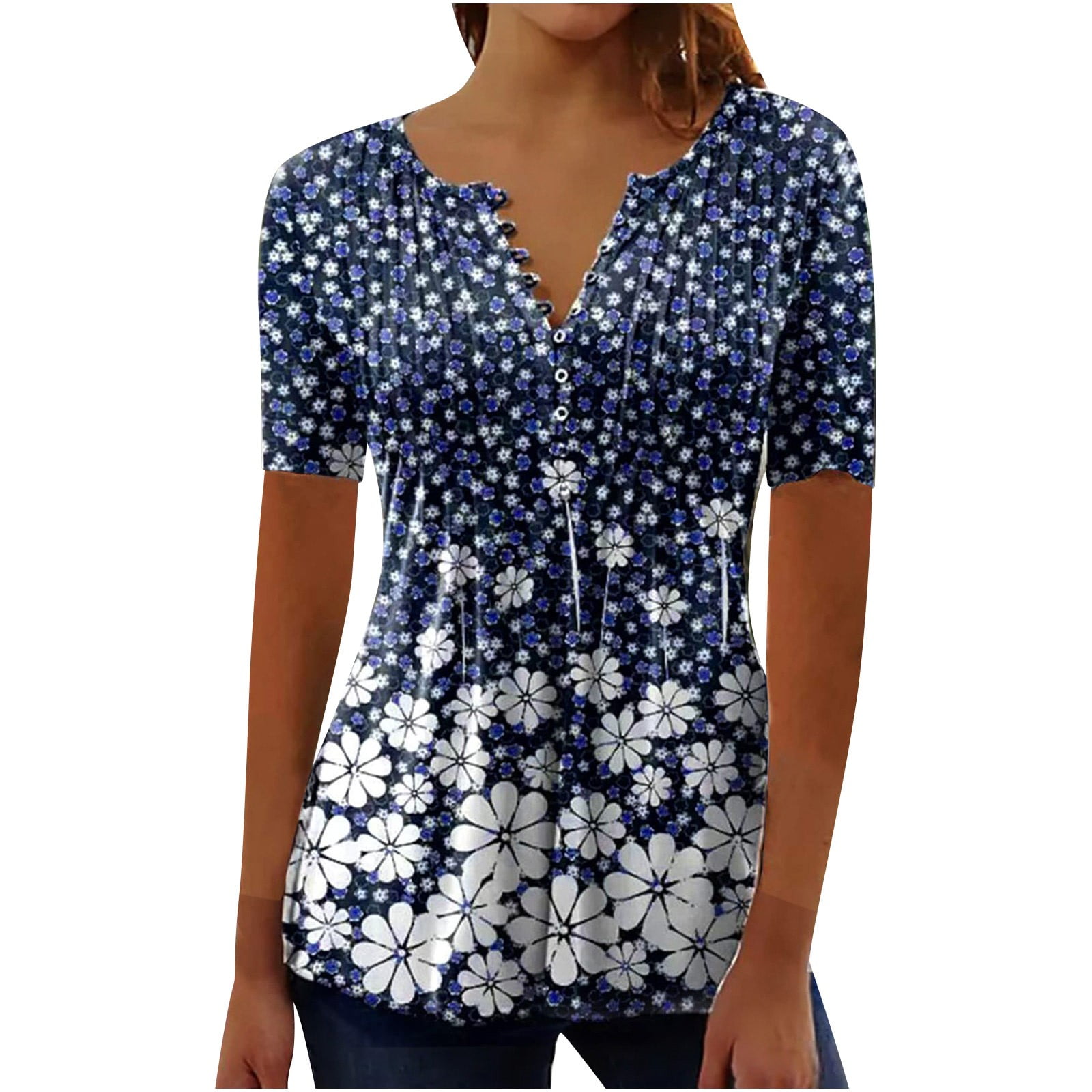 Giftesty Button Down Shirts for Women Floral Print Tunic Summer Tops ...