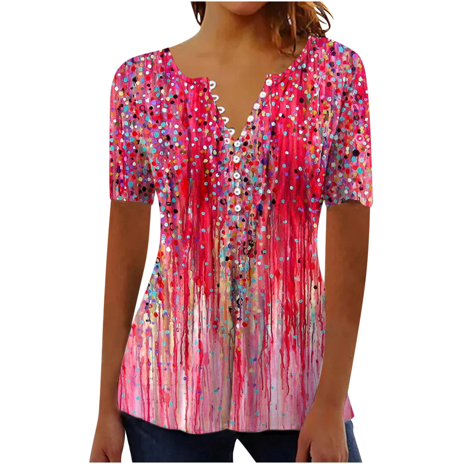 Giftesty Button Down Shirts for Women Floral Print Tunic Summer Tops ...