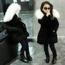 Baywell Toddler Girls Winter Fleece Coat Kids Hooded Faux Fur Jacket Baby Warm Outwear Black 5 ...