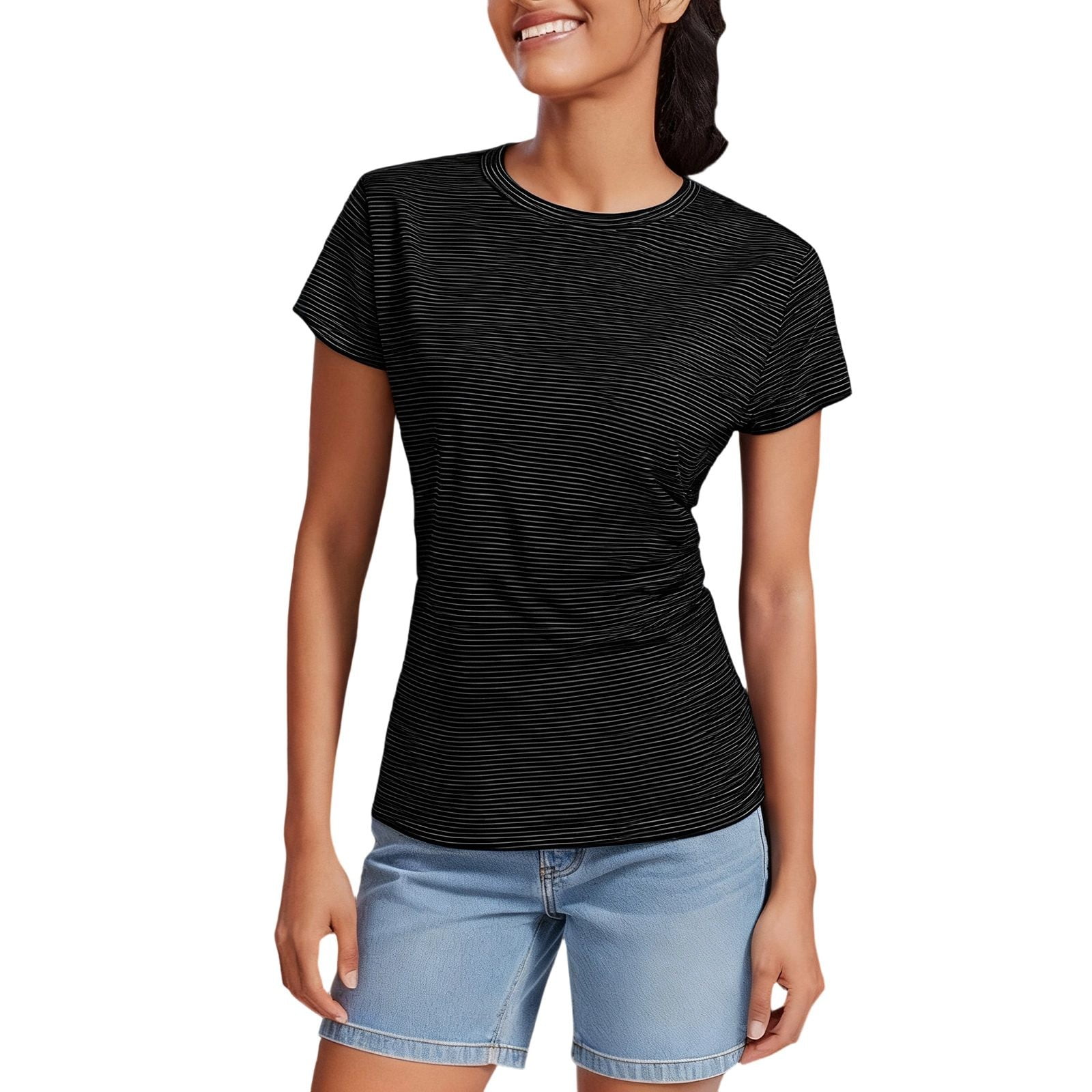 Giftesty Fitted Shirts Women Short Sleeve Crew Neck Tops Drawstring ...