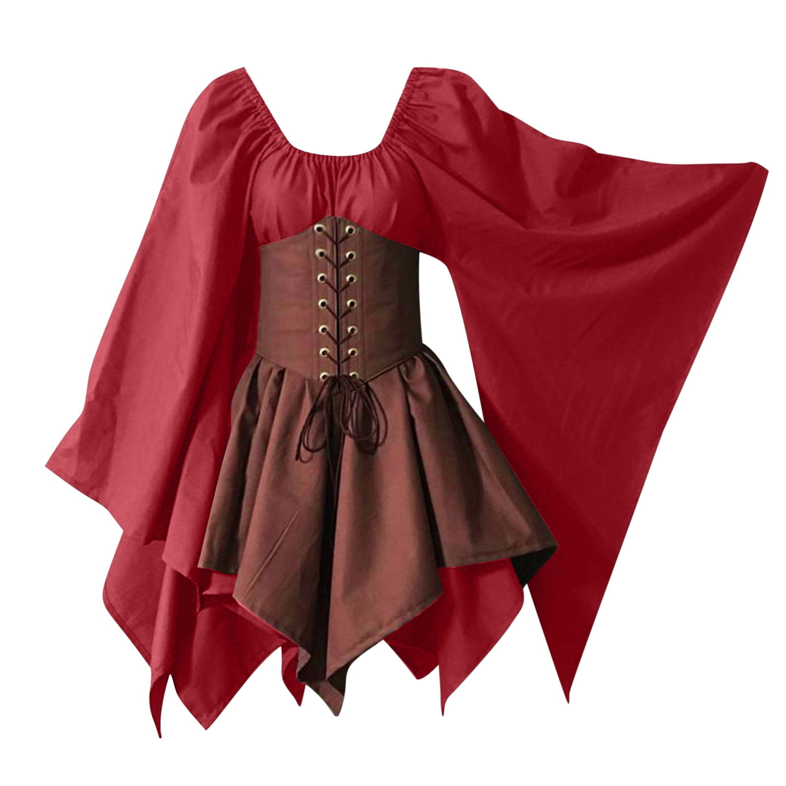 Plus Size Hallo-ween Gothic Dresses Medieval Witch Dress Trumpet Sleeve ...