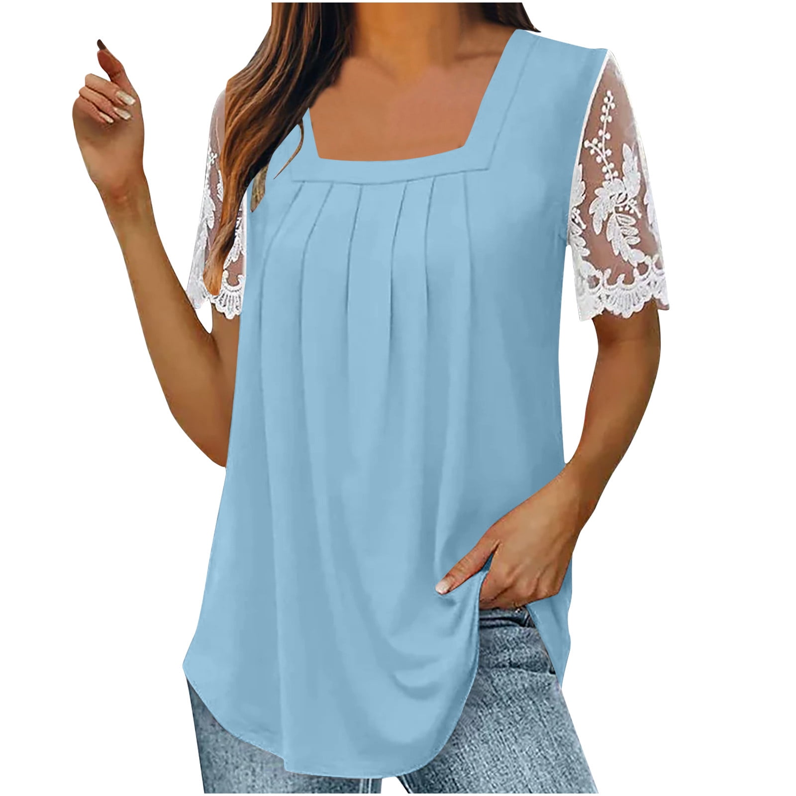 Giftesty Summer Lace Tops for Women Short Sleeve Sexy Regular Top ...