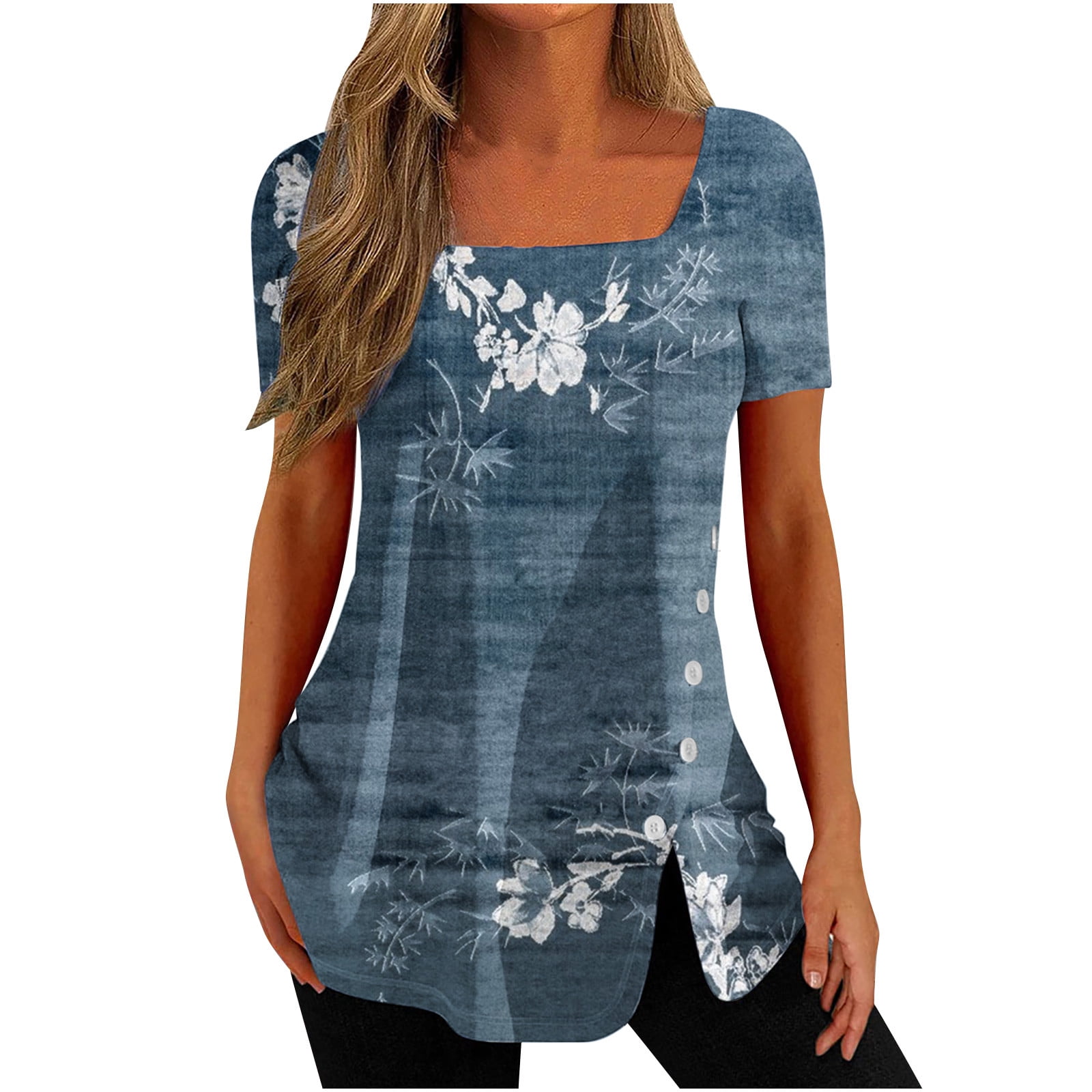 Giftesty Summer Tops for Women Fashion Womens Casual Printed Square ...