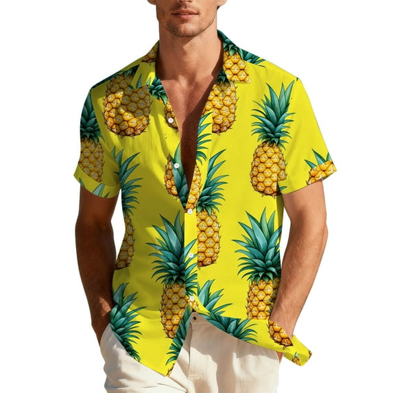 Giftesty Unisex Regular Fit Tropical Hawaiian Print Short Sleeve Button ...