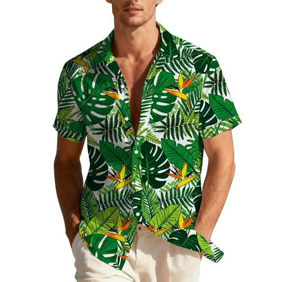 Giftesty Unisex Regular Fit Tropical Hawaiian Print Short Sleeve Button ...