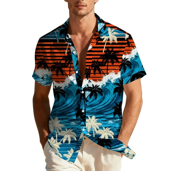 Giftesty Unisex Regular Fit Tropical Hawaiian Print Short Sleeve Button ...