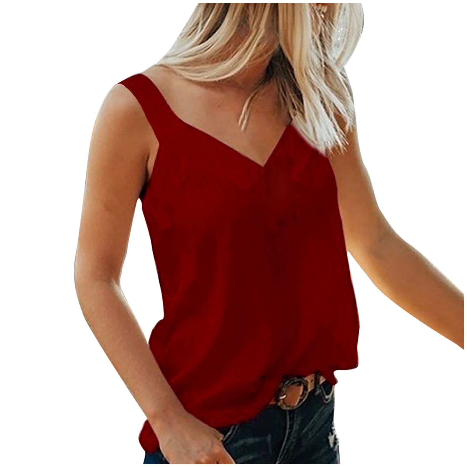 Giftesty Wine Tank Top for Women Women's Sleeveless V-Neck Solid Color ...