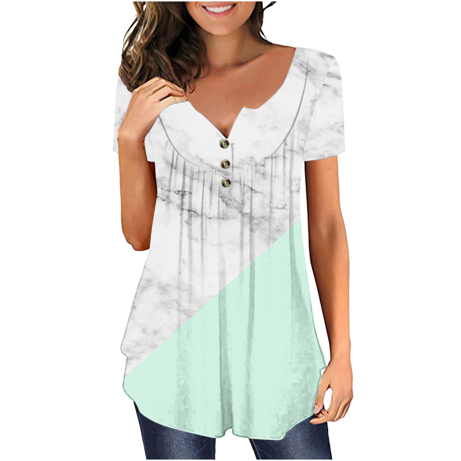 Giftesty Women Summer Fold Print Regular Women Short Sleeves Round Neck ...