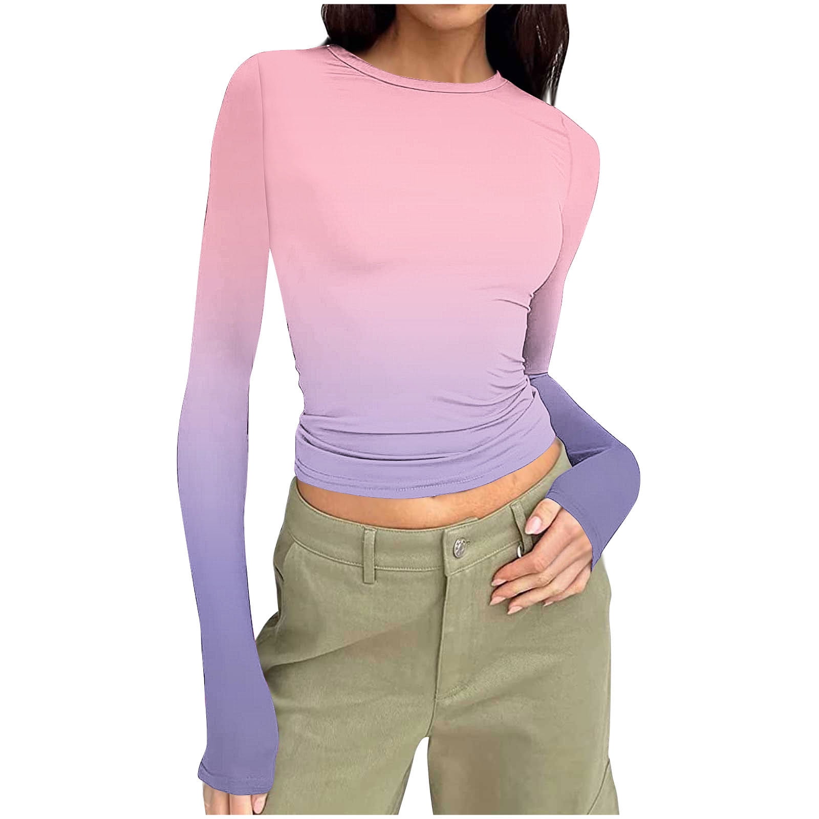 Giftesty Women's Casual Non-Positioned Print Ribbed Stretchy Round Neck ...