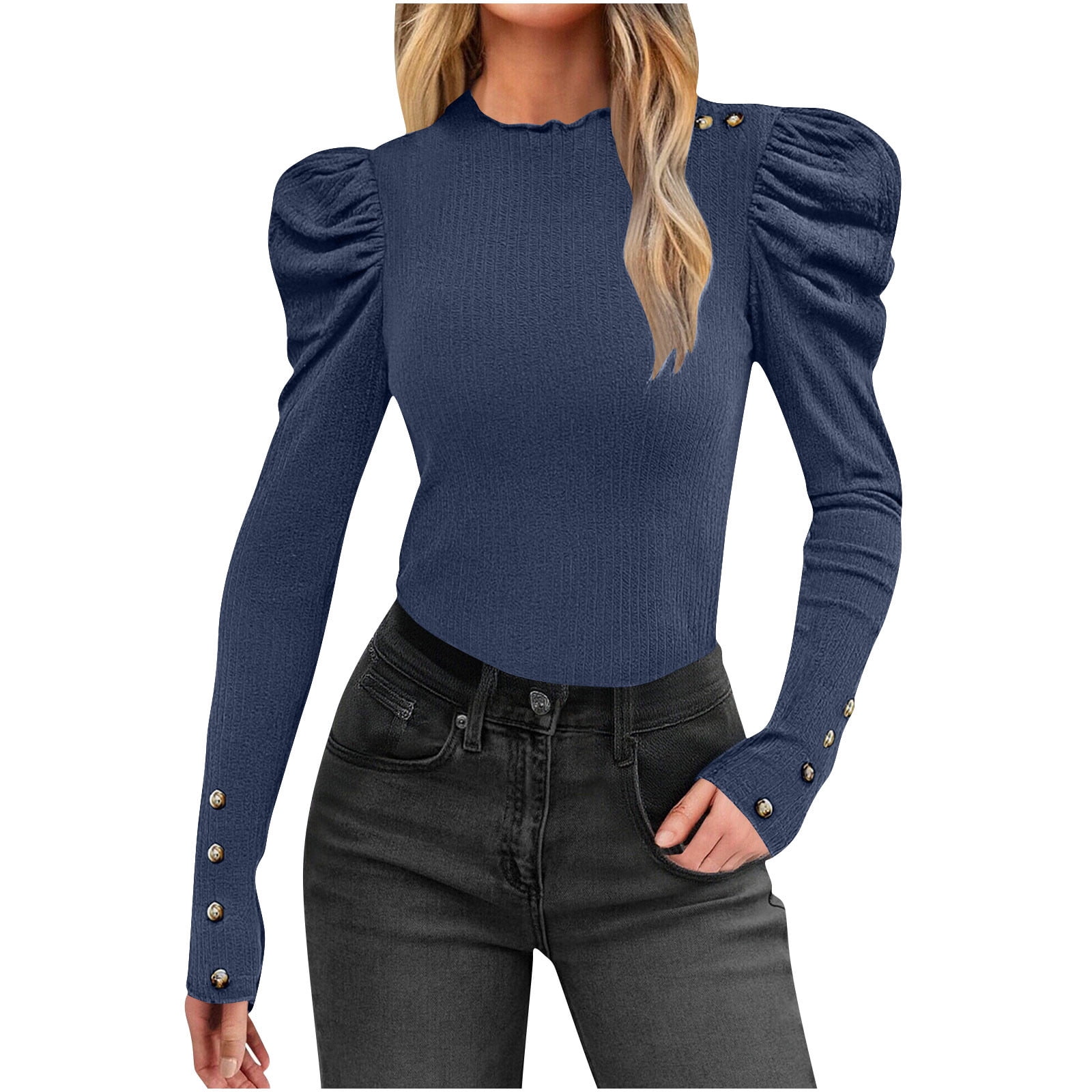 Giftesty Women's Elegant Hollowed Out Blouse, Long Sleeve Round Neck ...