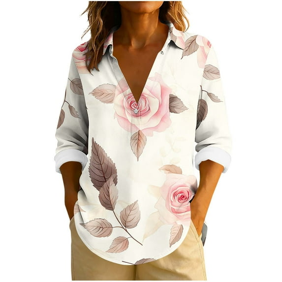 Giftesty Women's Loose Fit Multi-Color Turn-Down Collar Long Sleeve ...