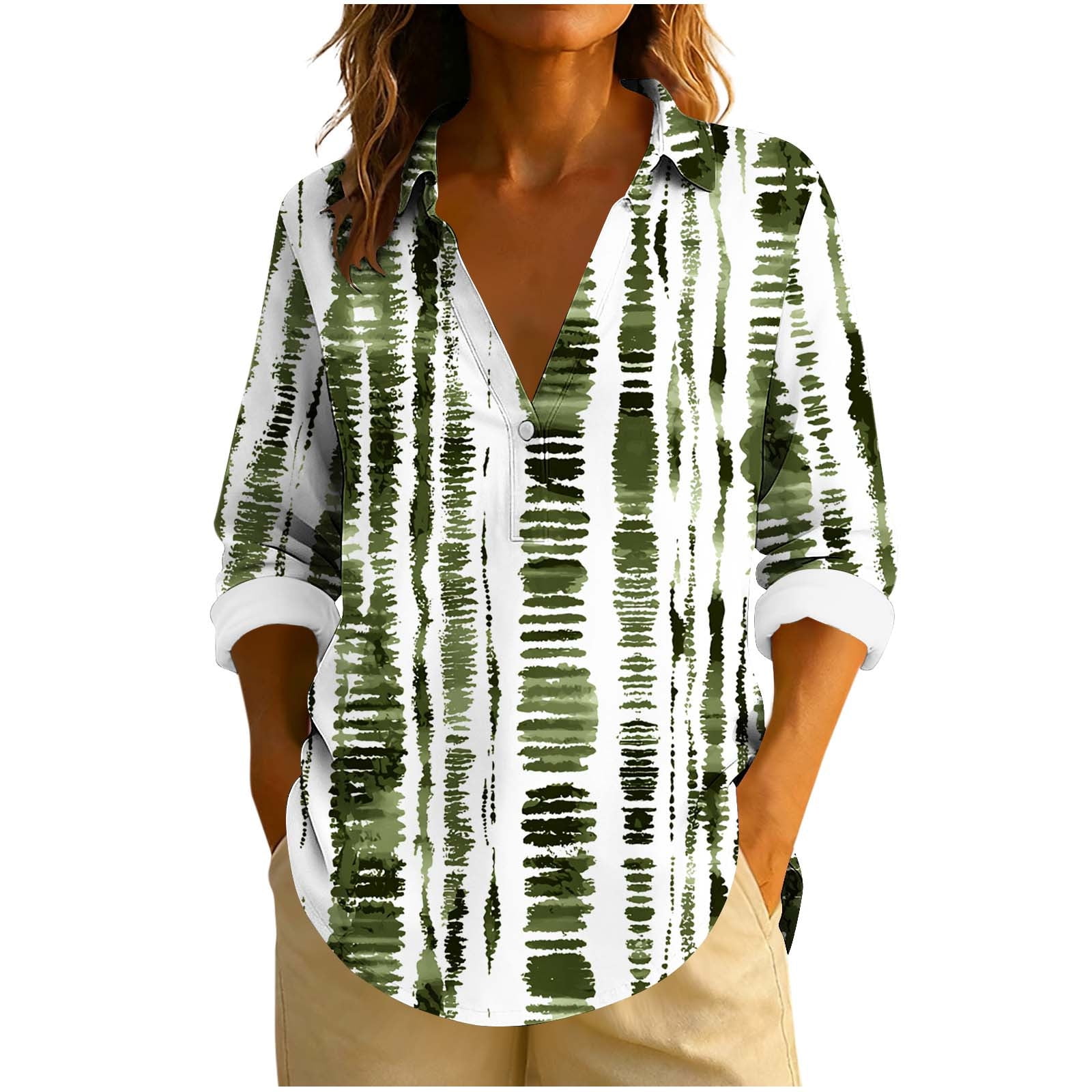 Giftesty Women's Loose Fit Multi-Color Turn-Down Collar Long Sleeve ...