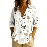 Giftesty Women's Loose Fit Multi-Color Turn-Down Collar Long Sleeve ...