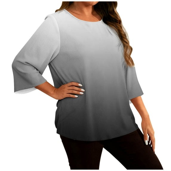 Giftesty Women's Plus Size Gradient Color Round Neck 3/4 Sleeve Casual ...