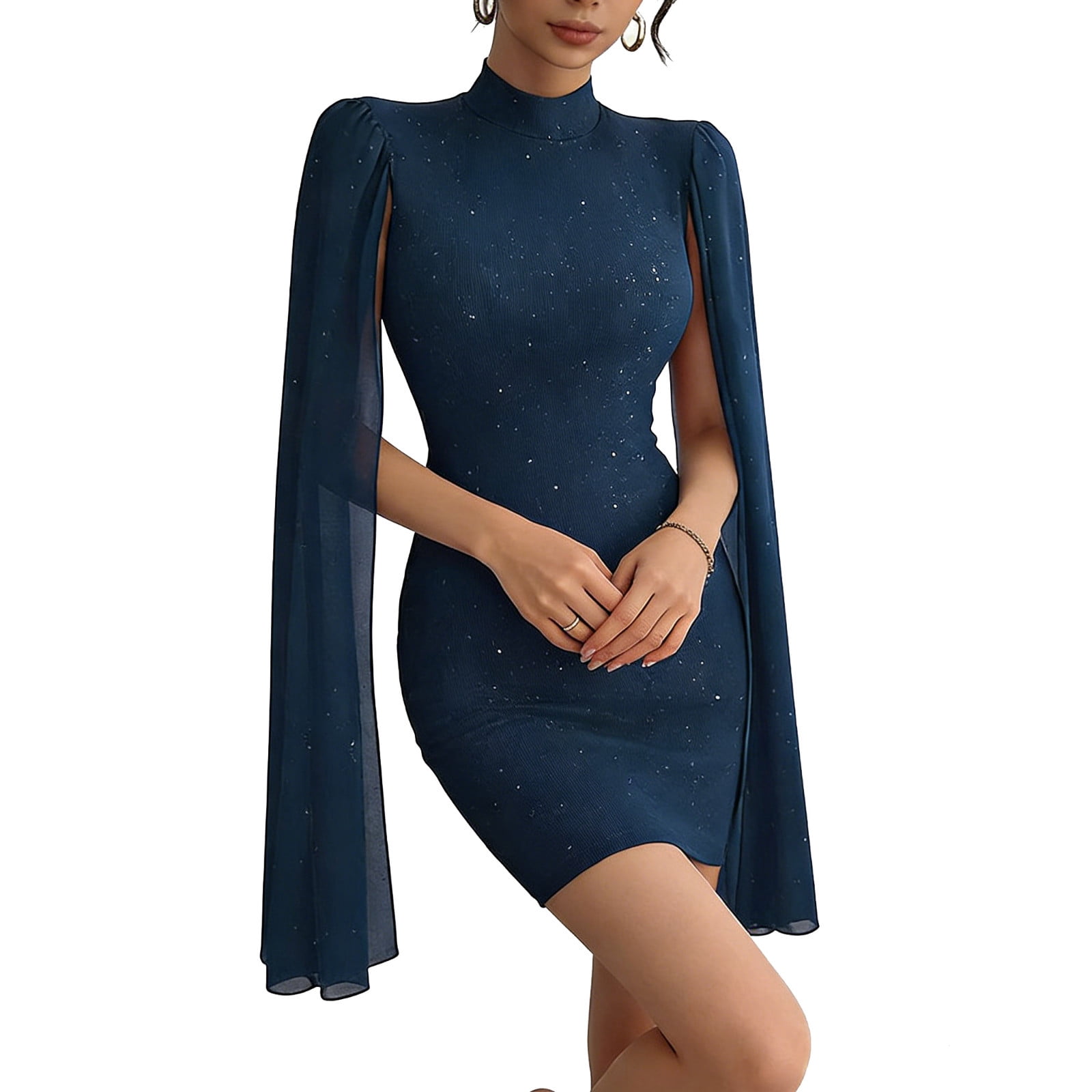 Giftesty Women's Slim Fit Solid Multi-Color High Neck Cape Sleeve ...