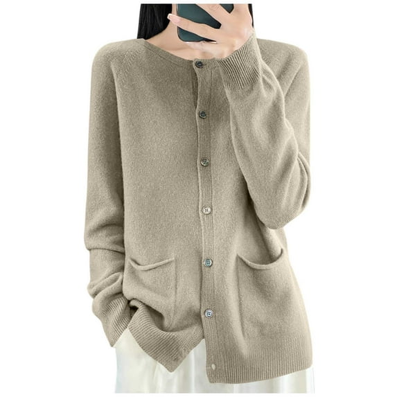 Giftesty Women's Solid Color Pocket Set-in Sleeve Button Round Neck ...