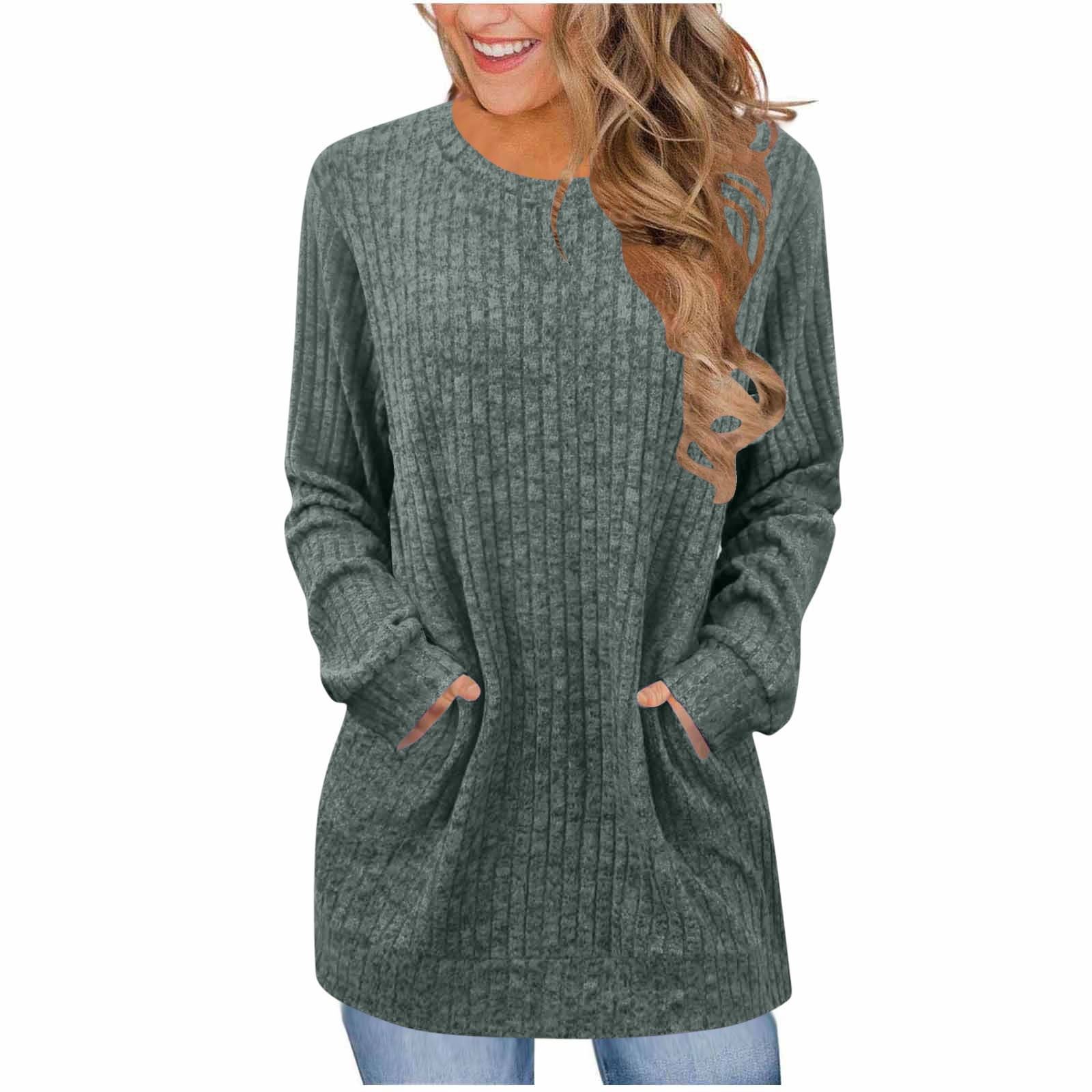 Giftesty Women's Solid Color Round Neck Long Sleeve Soft Breathable ...