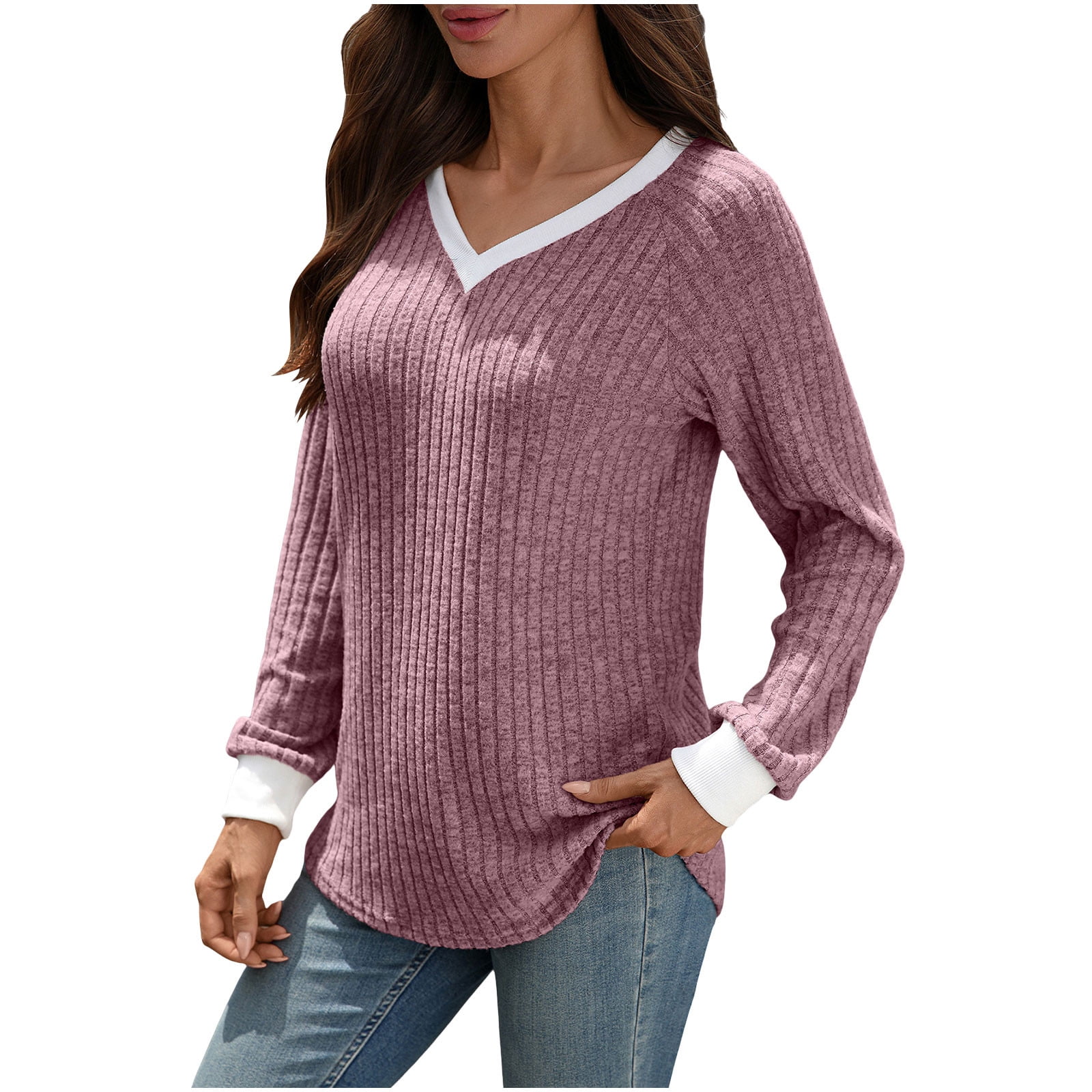Giftesty Women's Solid Color V Neck Long Sleeve Soft Knitted Casual ...
