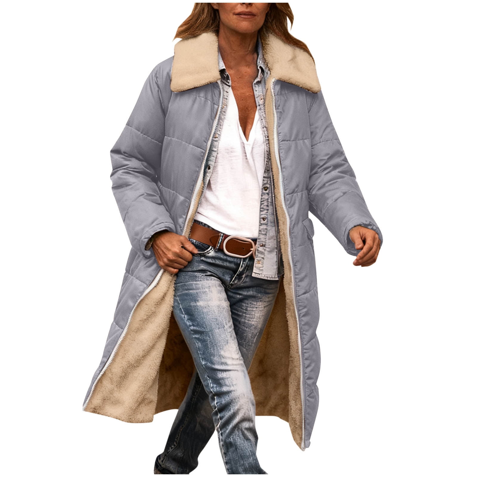 Giftesty Women's Winter Two-Way Wear Solid Color Turn-Down Collar Long ...