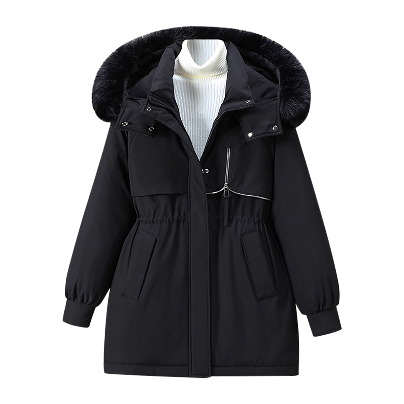 Giftesty Womens Clothes Women's Winter Cotton Jacket With Hood, Waist ...