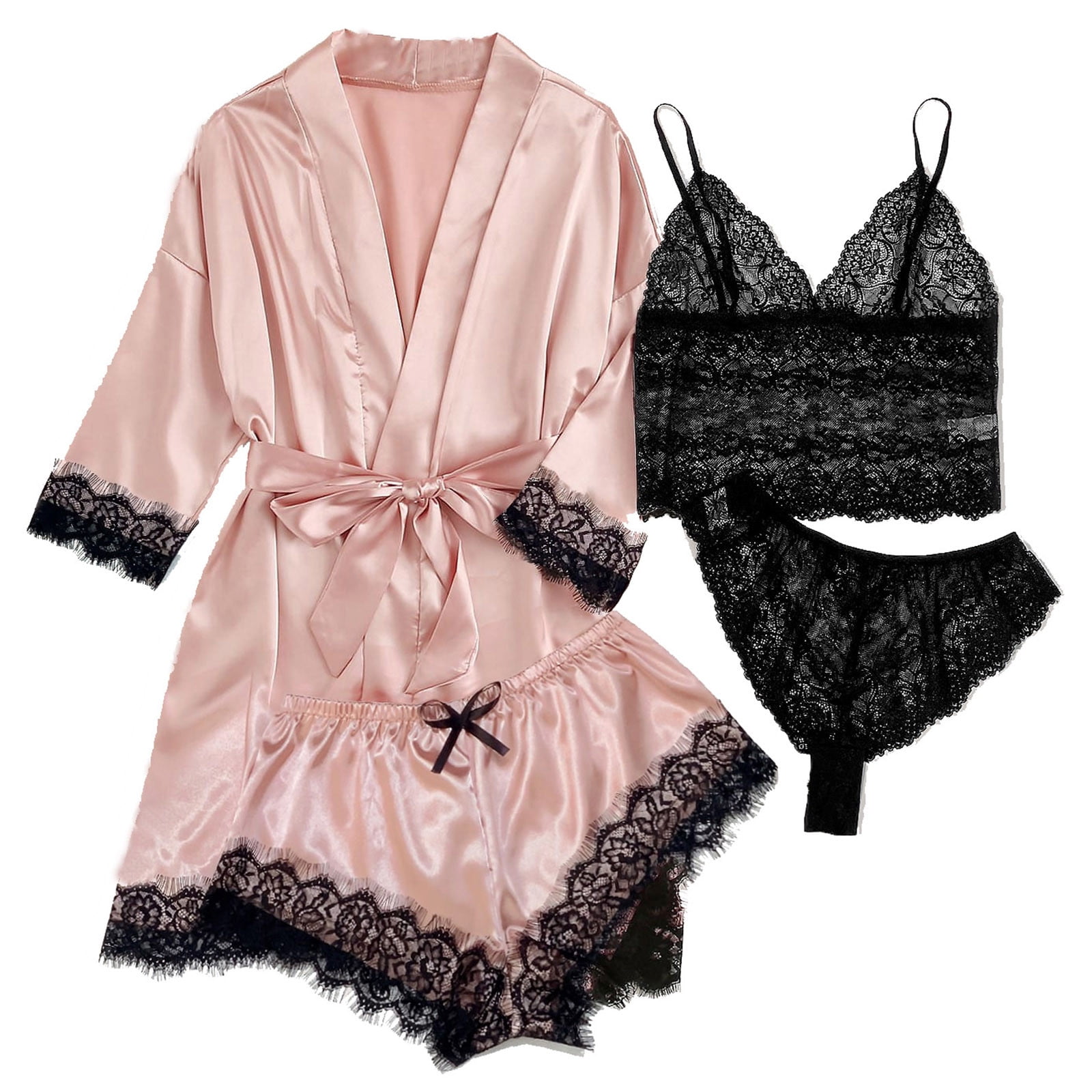 Testy Womens Homewear Pajamas Set 4 Piece Women Sexy Garter Lingerie