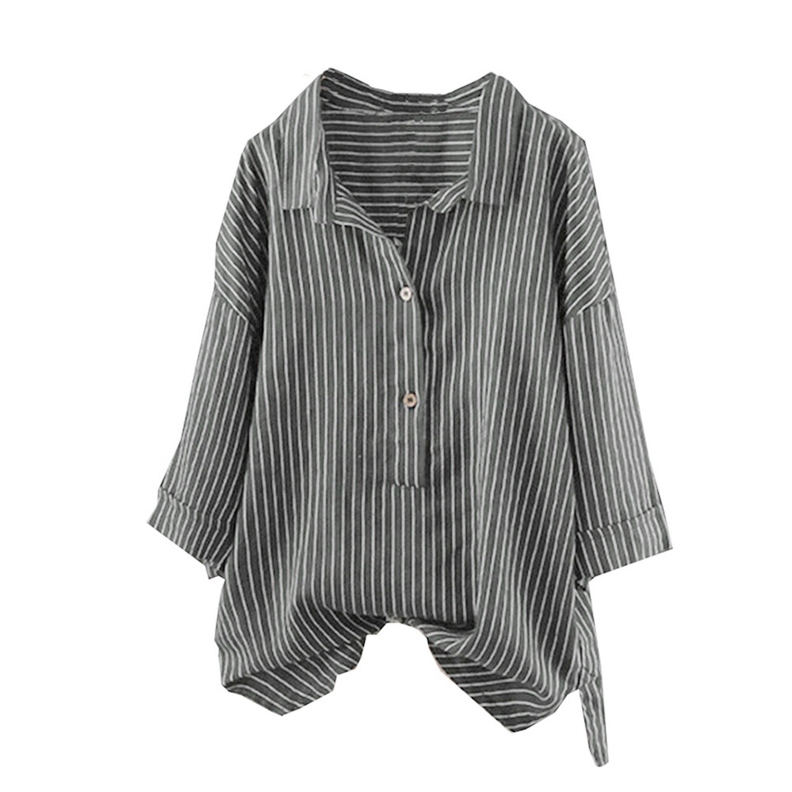 Giftesty Womens Plus Size Clearance Women Cotton and Linen Button Up ...