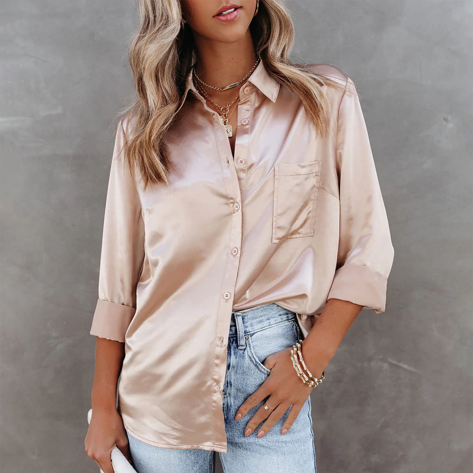 Giftesty Womens Plus Size Women Loose Casual Long Sleeve Solid Turn ...