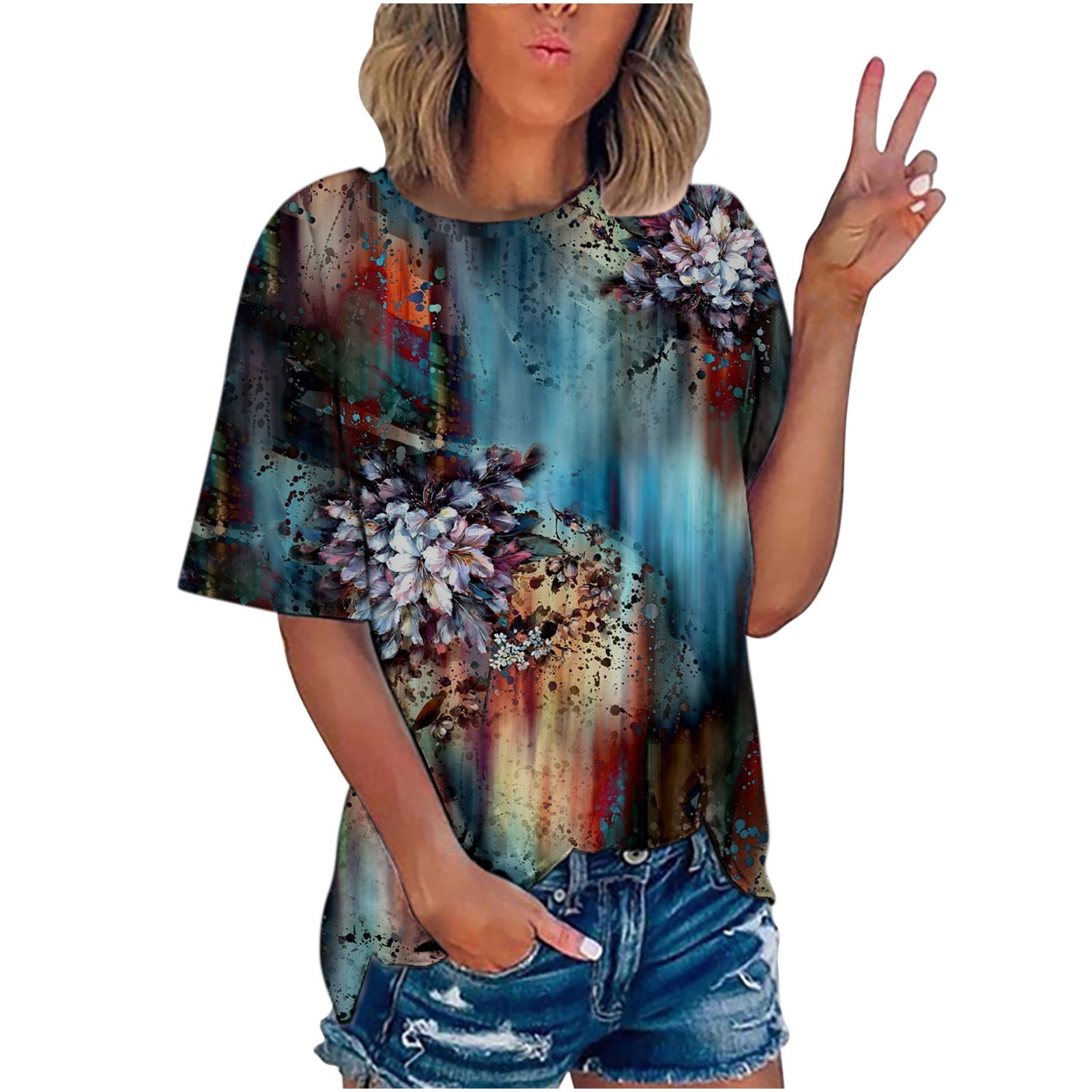 Giftesty Womens Plus Size Clearance Women's Summer Loose Printing Short ...