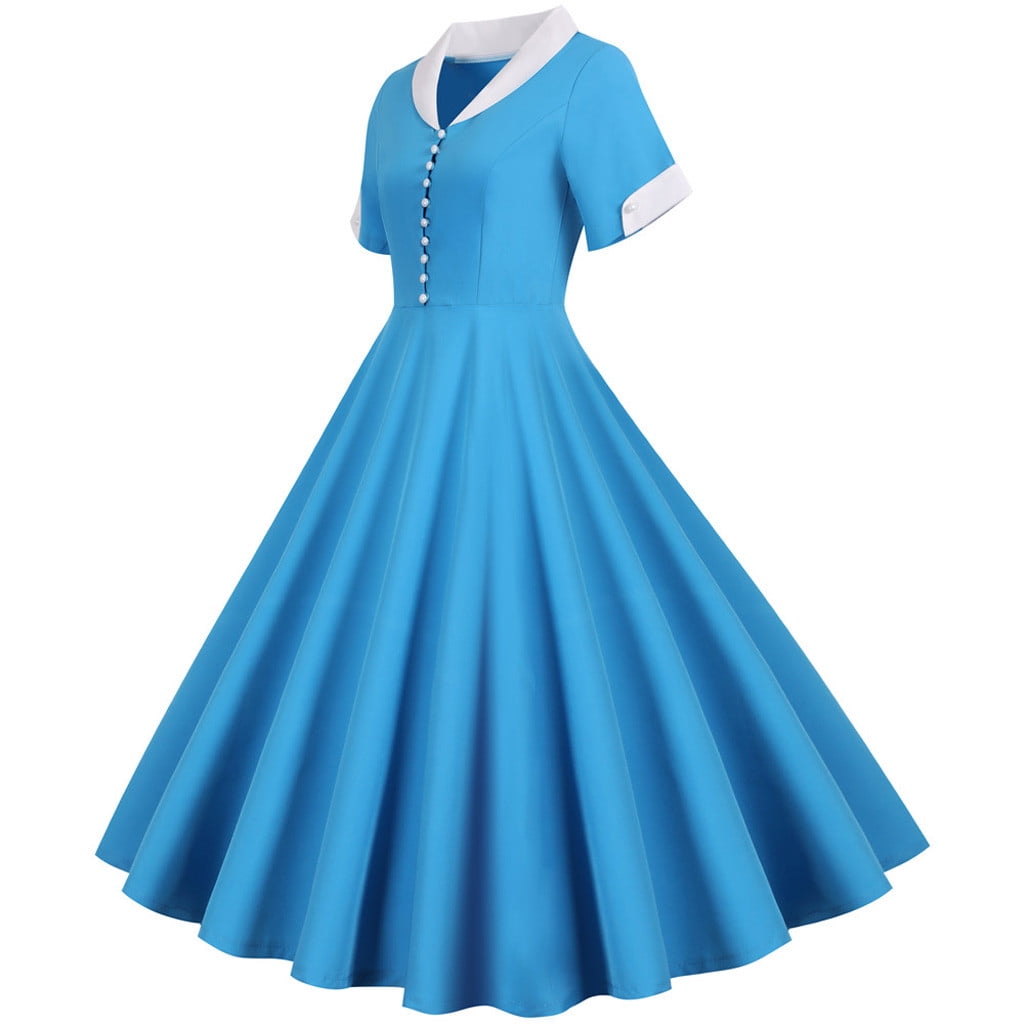 Giftesty Womens Plus Size Dresses Women's 1950s Retro Dress Short ...