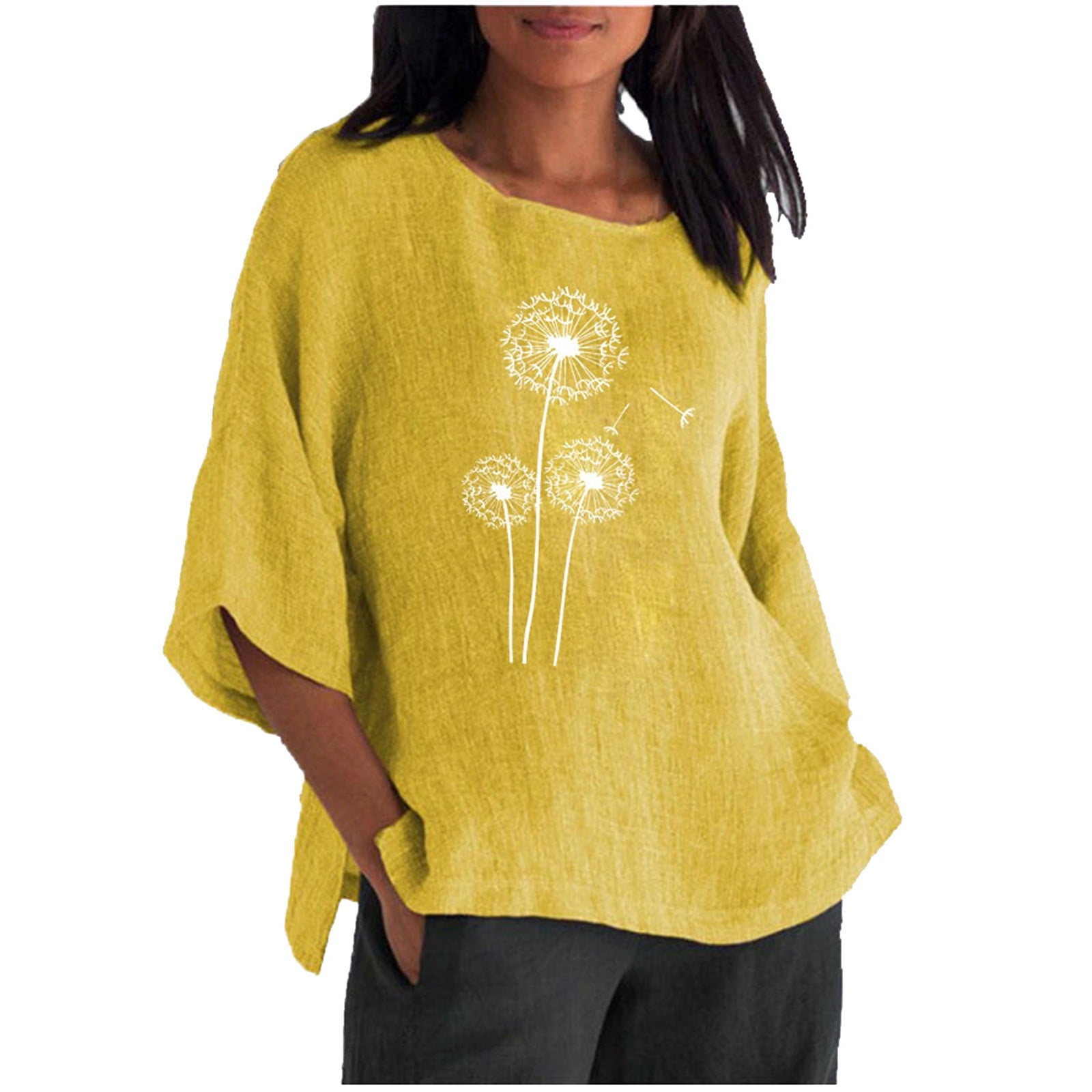 Testy Womens Summer Tops Women Summer Sexy Print Regular Button Round Neck Short Sleeve Women