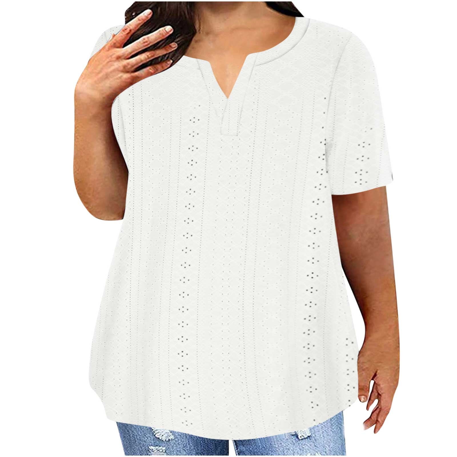 Giftesty Womens Tops 2024 Under $5 Plus Size Eyelet Tops For Women Sexy ...