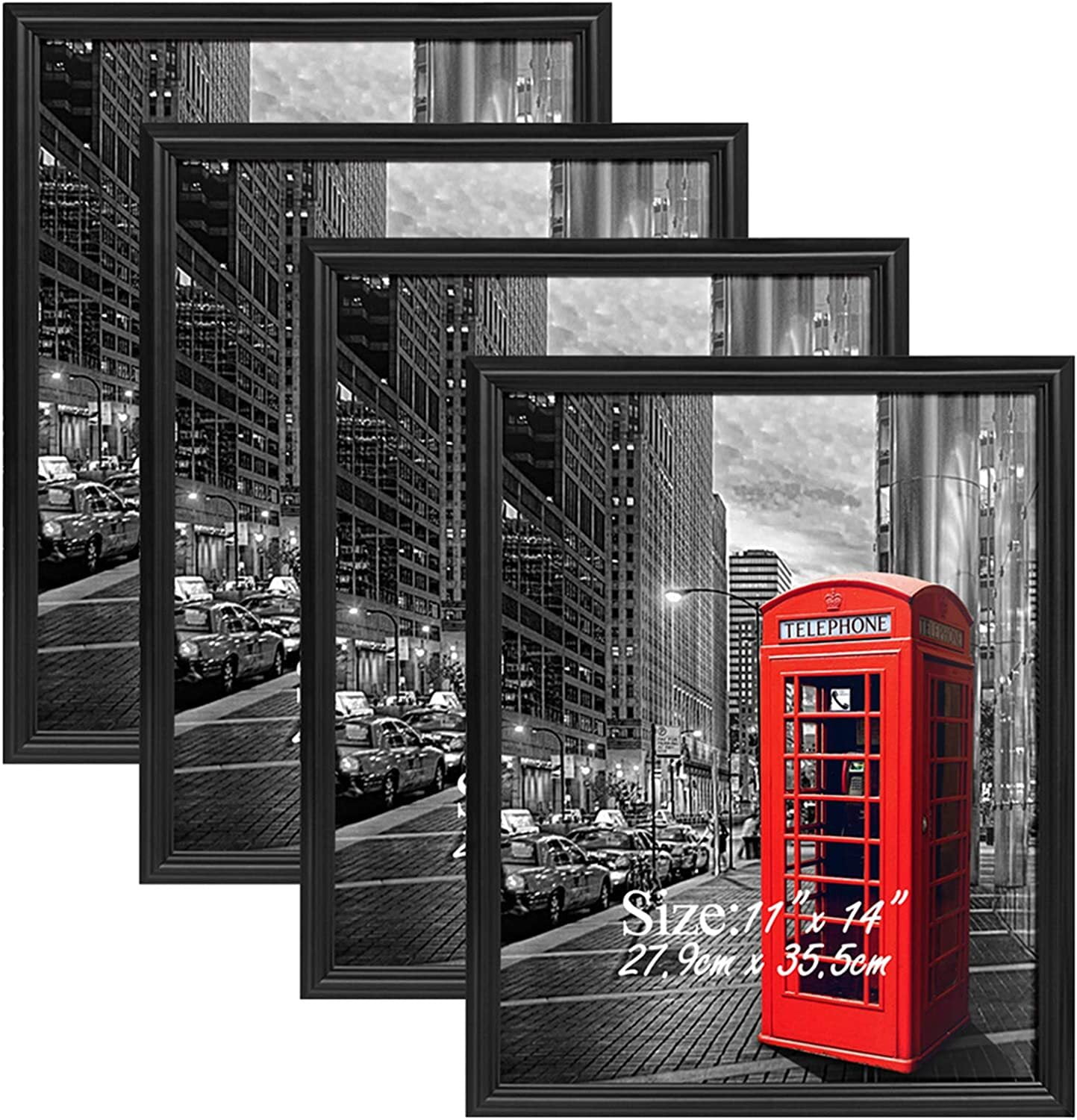 11x14 Black Picture Frame Set of 4, Plastic Frames for Poster Photo ...